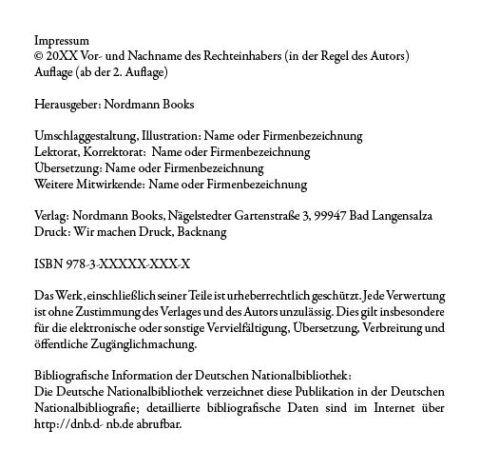 Das Impressum im Buch - Nordmann Books